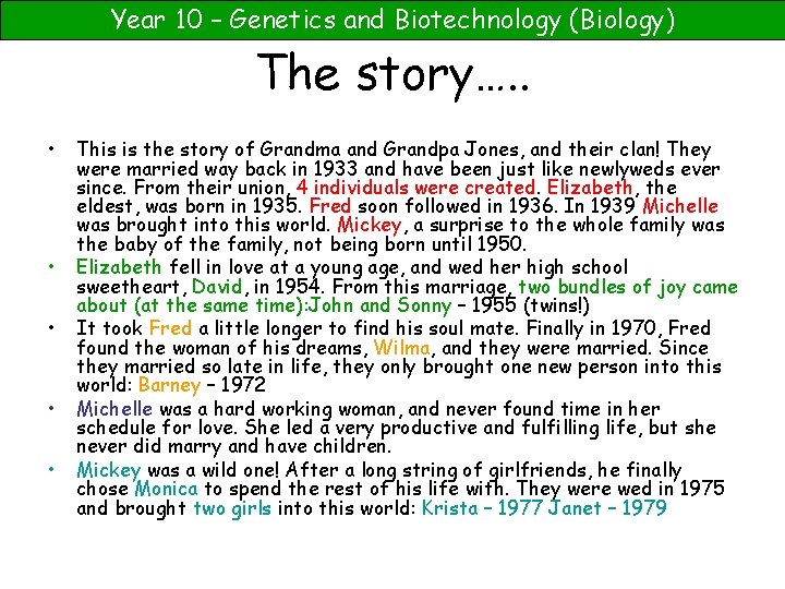 Year 10 Genetics and Biotechnology Biology Pedigree charts