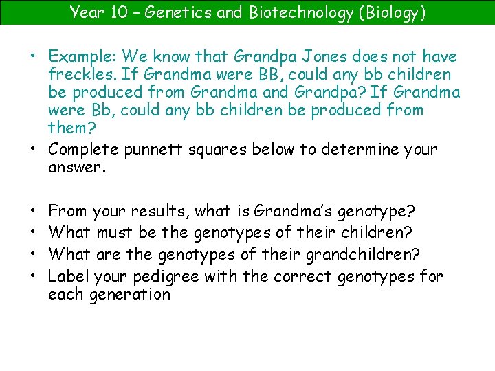 Year 10 Genetics and Biotechnology Biology Pedigree charts