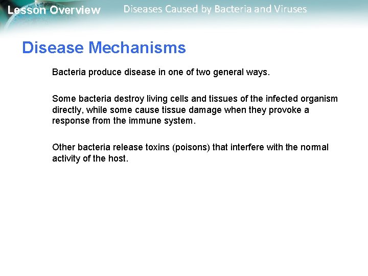 Lesson Overview Diseases Caused by Bacteria and Viruses