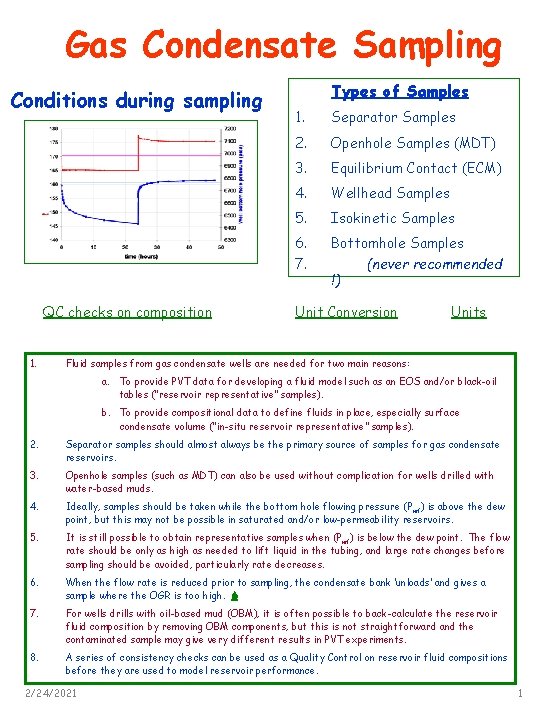 Gas Condensate Sampling Conditions during sampling QC checks