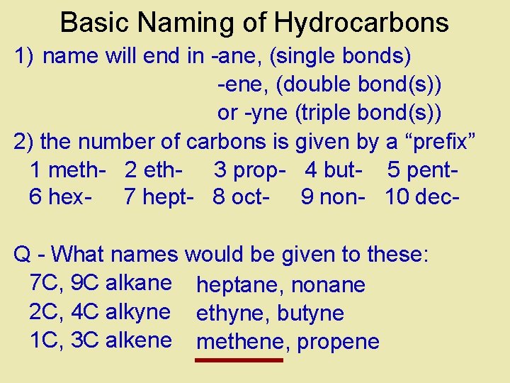 Naming Hydrocarbons nomenclature Basic Naming of Hydrocarbons Hydrocarbon