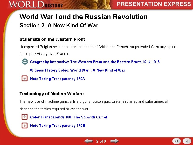 World War I and the Russian Revolution Section