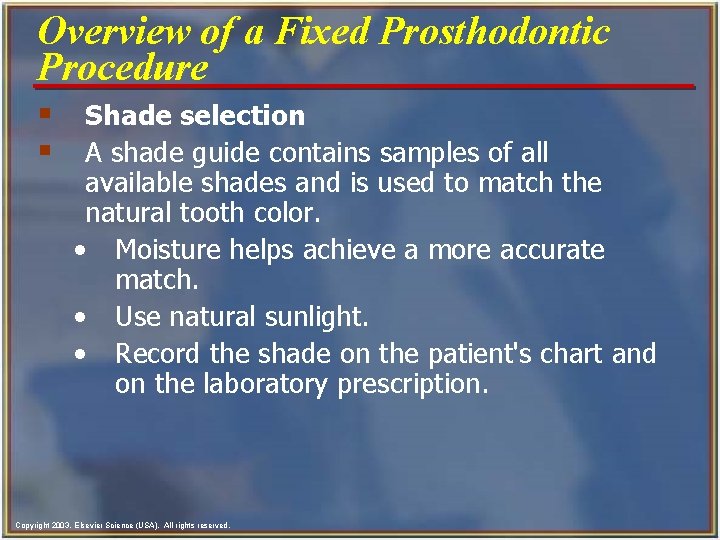 Chapter 50 Fixed Prosthodontics Copyright 2003 Elsevier Science