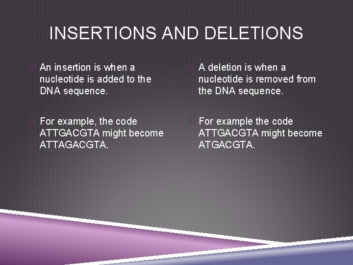 GENETIC MUTATIONS Exploring point mutations and chromosomal mutations