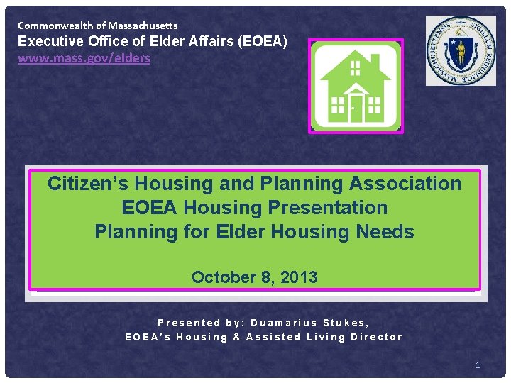 Commonwealth of Massachusetts Executive Office of Elder Affairs