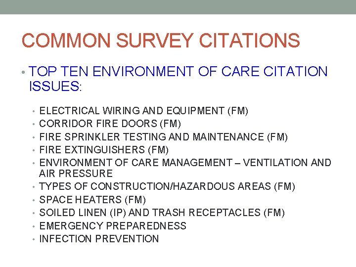 COMMON DOH SURVEY CITATIONS UPDATE RANDY BENSON WHS
