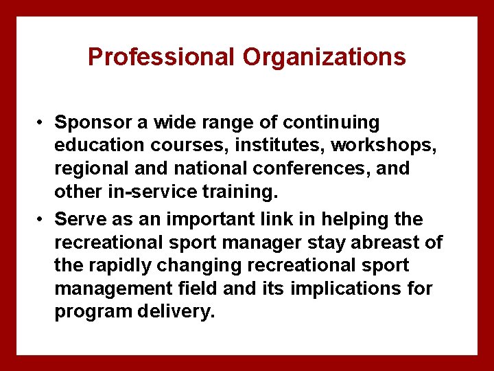 Recreational Sport Management Introduction Foundation of recreational sport