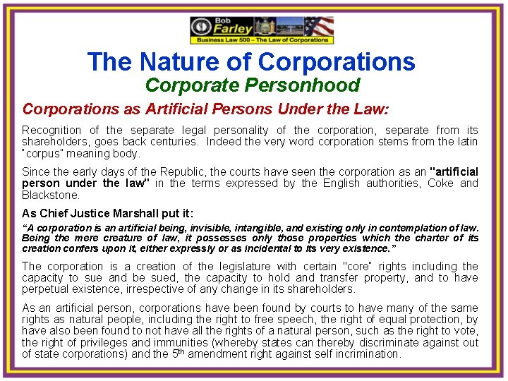 Slide Set Four A Nature of a Corporation