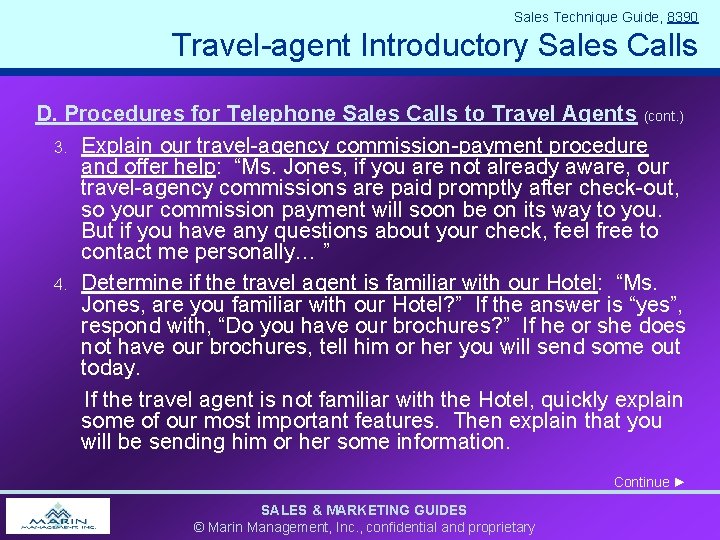 Sales Technique Guide 8390 Travelagent Introductory Sales Calls