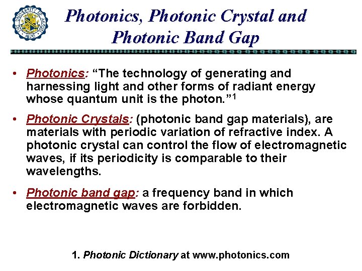 Polymer Photonics Workshop High Refractive Index Polythiophene for