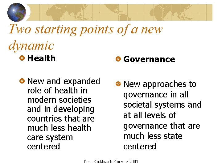 Health Governance Ilona Kickbusch Yale University HPH Florence