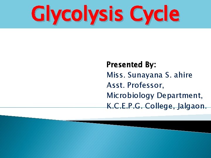 Glycolysis Cycle Presented By Miss Sunayana S Ahire
