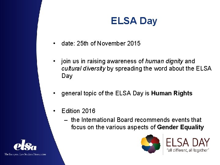 General ELSA Knowledge ELSA International 20152016 Structure of