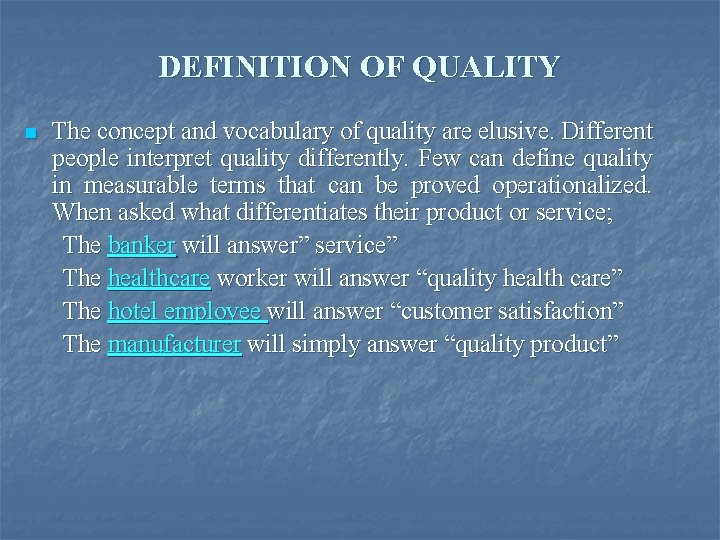 TOTAL QUALITY MANAGEMENT MUST KNOW CONCEPTS FOR ENGINEERS