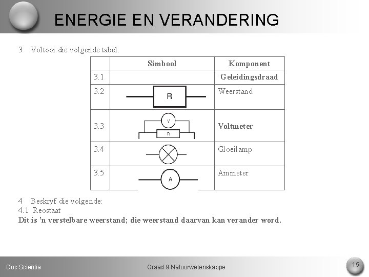 ENERGIE EN VERANDERING EENHEID 3 SERIE EN PARALLELLE