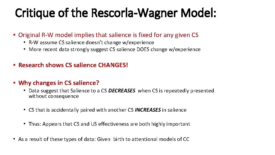 Comparative Models of Classical Conditioning Modern Twists on