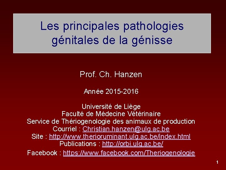Les principales pathologies gnitales de la gnisse Prof