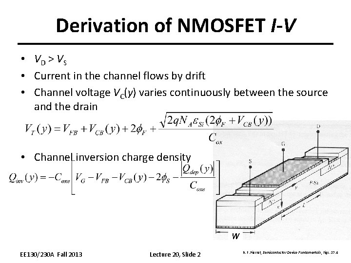 Lecture 20 OUTLINE The MOSFET contd Longchannel IV