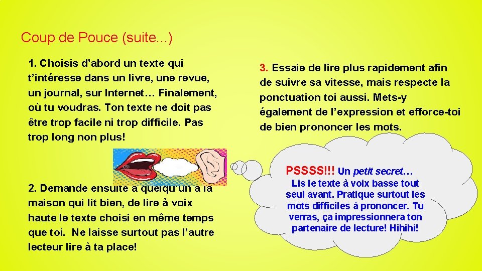 Coup de Pouce La lecture lunisson Bonjour toi