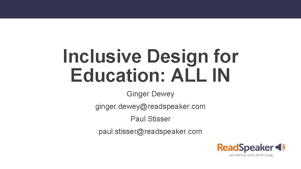 Inclusive Design for Education ALL IN Ginger Dewey