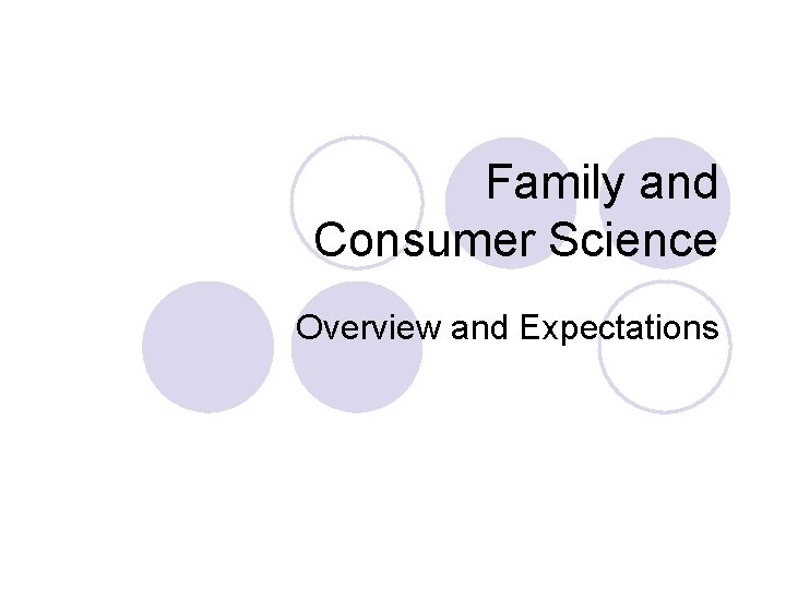 Family and Consumer Science Overview and Expectations Contact