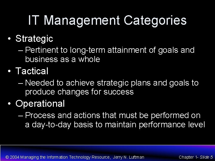 Chapter 1 Introduction Managing the Information Technology Resource