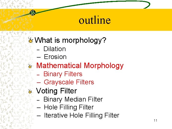 Mathematical Morphology Voting Filters 2007612 outline What is