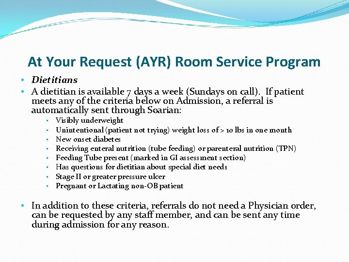 Nutrition Services At Your Request Room Service Program