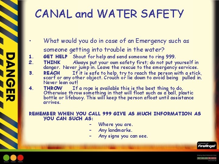 CANAL and WATER SAFETY CANAL and WATER SAFETY