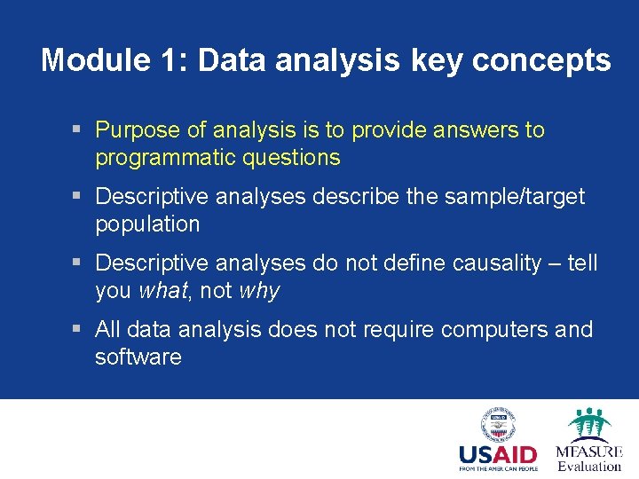Review of key themes Module 1 Data analysis