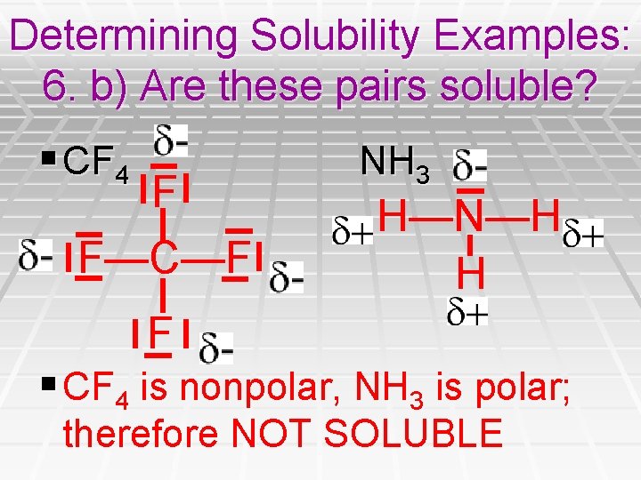POLARITY AND SOLUBILITY Like dissolves like 1 a