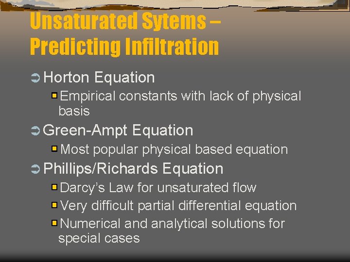 Infiltration Evapotranspiration and Soil Water Processes Lecture Goals