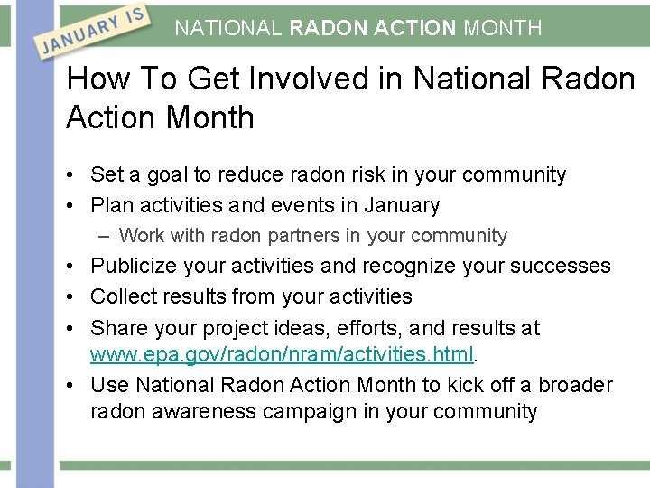 NATIONAL RADON ACTION MONTH National Radon Action Month