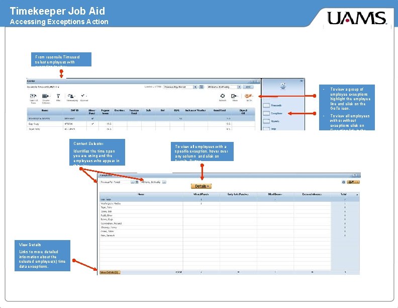 Timekeeper Job Aid Parts of Initial Screen Active