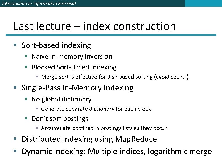 Introduction to Information Retrieval Lecture 5 Index Compression