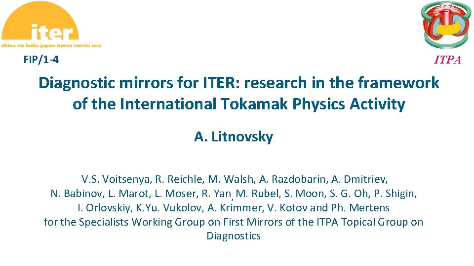 FIP1 4 ITPA Diagnostic mirrors for ITER research