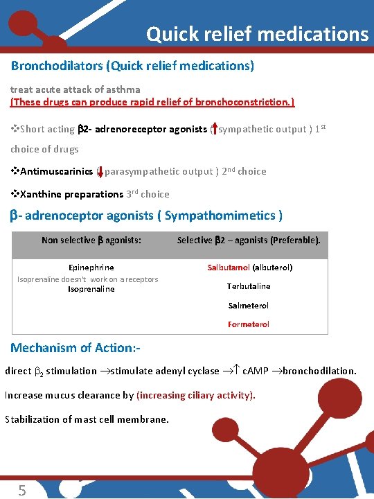 Drugs for asthma COPD Objectives Different types of