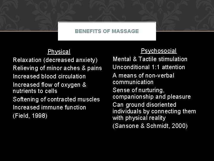 BASIC MASSAGE MASSAGE DEFINED The intentional and systematic
