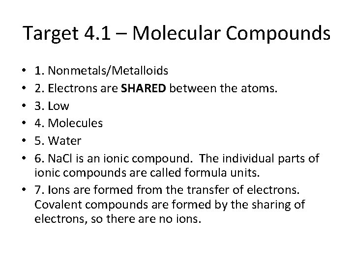 Unit 4 Review Target 4 1 Molecular Compounds