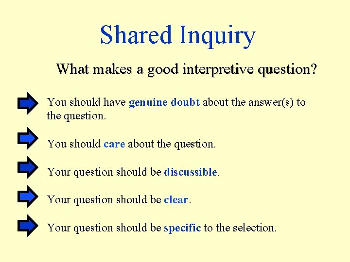 The Shared Inquiry Method adapted from the Great