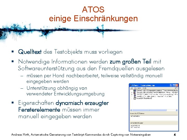 Vortrag zur Diplomarbeit Automatische Generierung von Testskript Kommandos