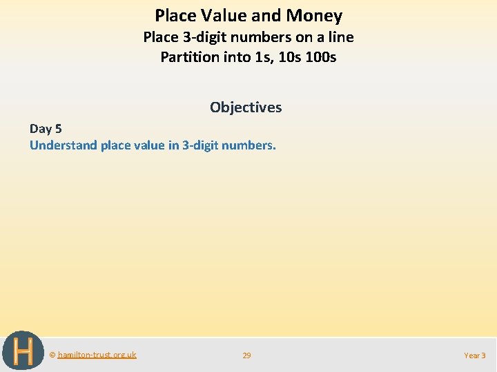 Place Value and Money Place 3 digit numbers