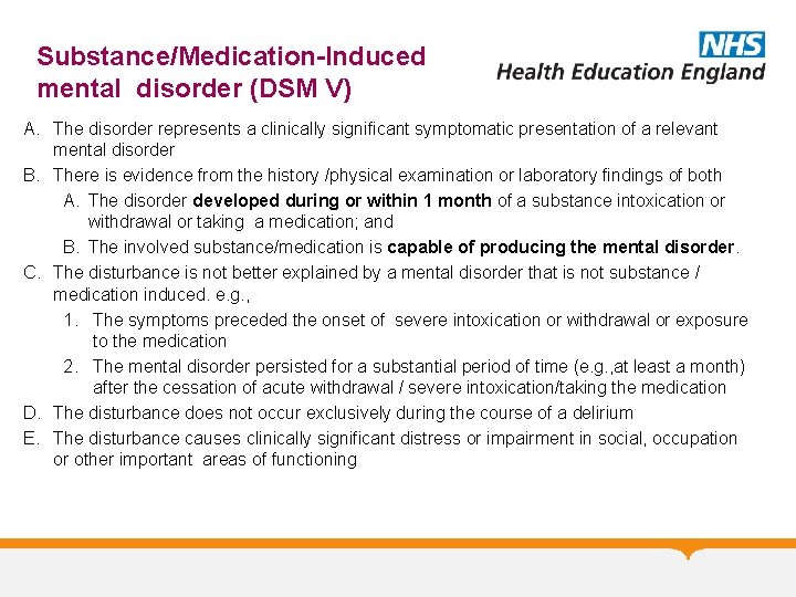 Substance Misuse Module Diagnosis and Management of People