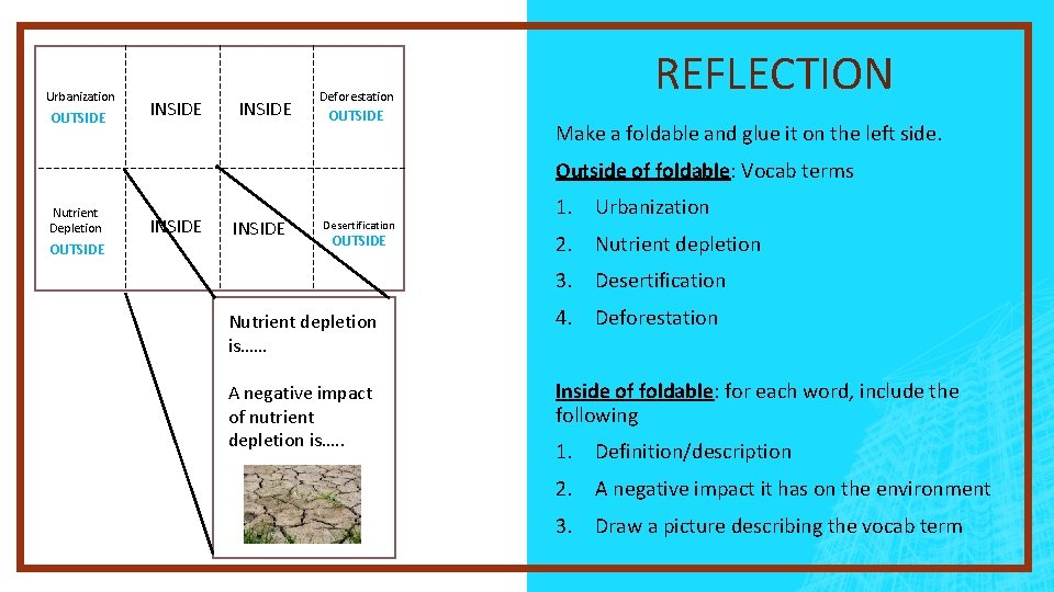 HUMAN IMPACT ON LAND Write on the RIGHT
