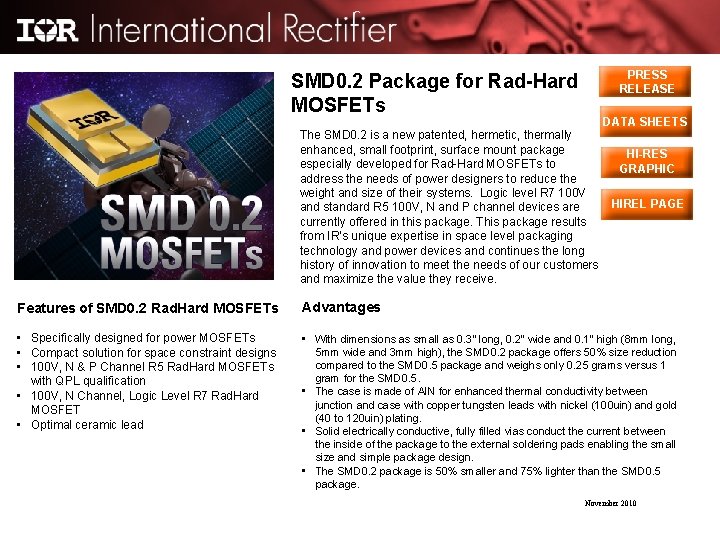 PRESS RELEASE SMD 0 2 Package for RadHard