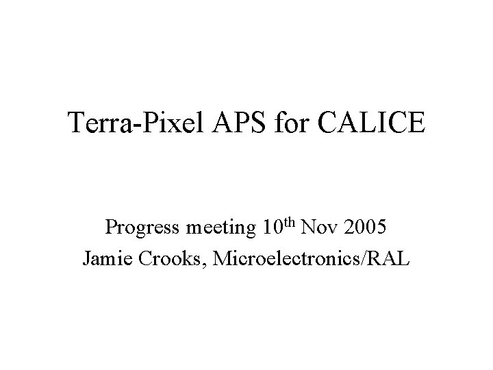 TerraPixel APS for CALICE Progress meeting 10 th