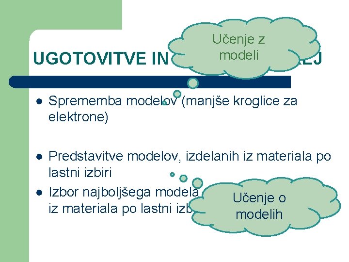 MODELI ATOMOV IN MOLEKUL ZA KEMIJSKE ENABE Danica