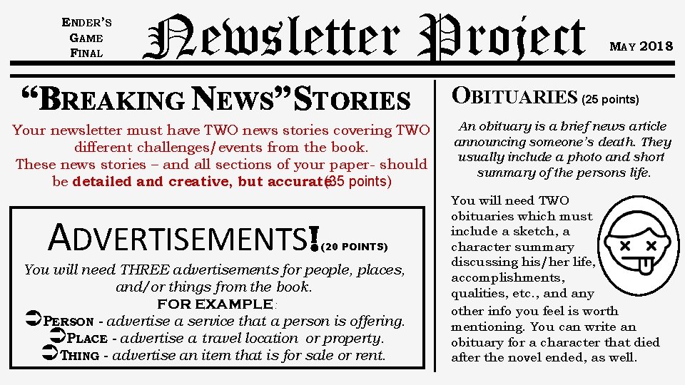 ENDERS GAME FINAL PROJECT MENU FOR YOUR READING