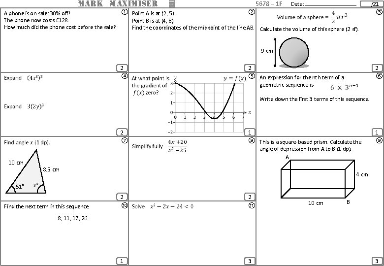 MARK MAXIMISER 5678 1 F Date 21 Point