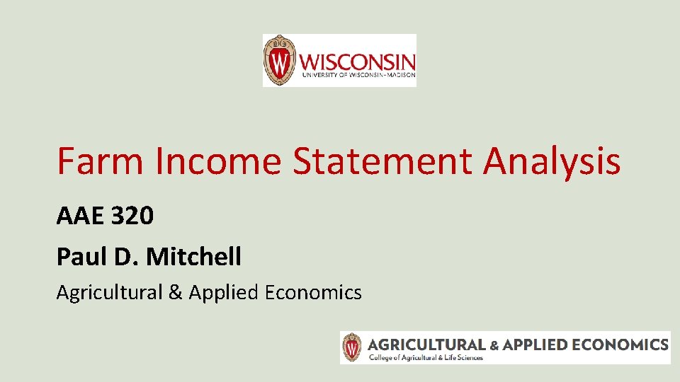 Farm Income Statement Analysis AAE 320 Paul D
